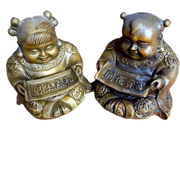 Art | Bronze Chinese Boy And Girl Reading Scrolls | Poshmark